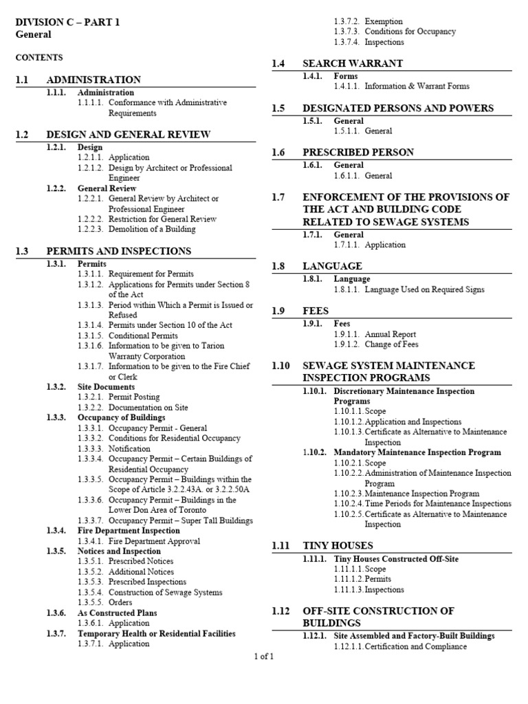 Building Code Div.c, Part 1 - Table of Contents | PDF | Building Code | Architect
