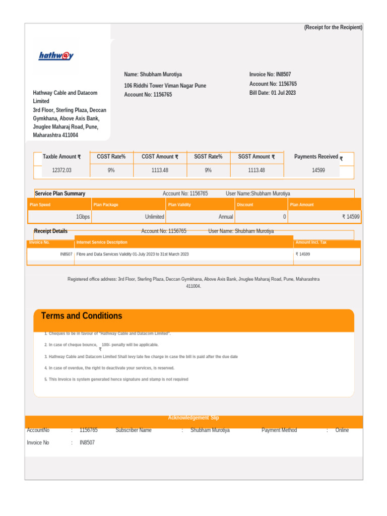 Internet Invoice Template 2 | Download Free PDF | Receipt | Invoice