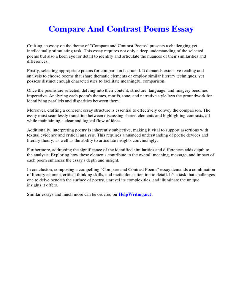 Compare and Contrast Poems Essay | PDF | Mesopotamia | Cuneiform