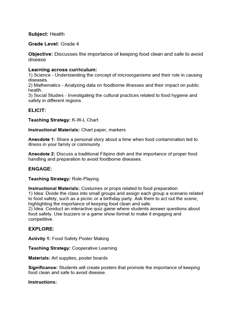 lesson_plan | PDF | Learning | Food Safety