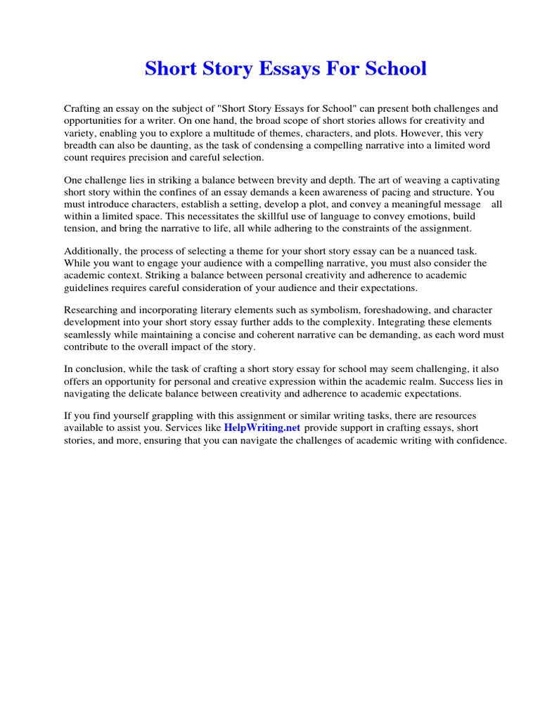 Short Story Essays For School | PDF | Narrative | Essays