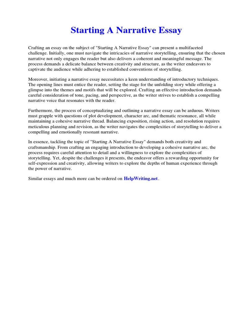 Starting A Narrative Essay | PDF | Bosnia And Herzegovina | Narrative