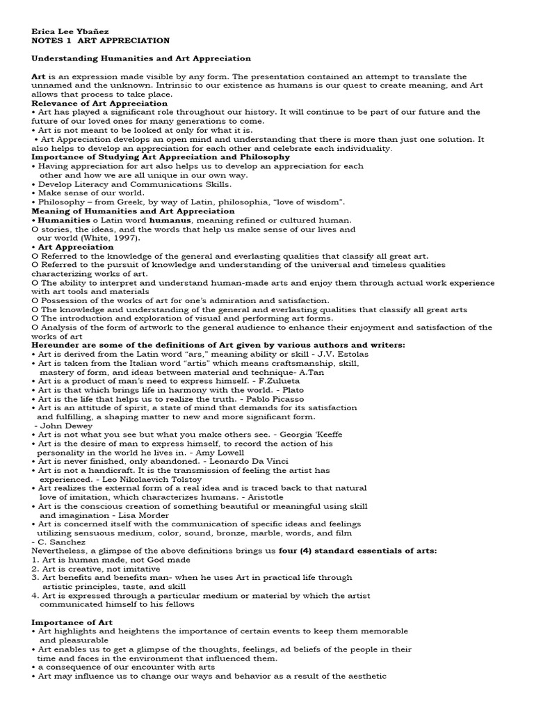 Understanding Humanities and Art Appreciation | PDF | Humanities | Idea