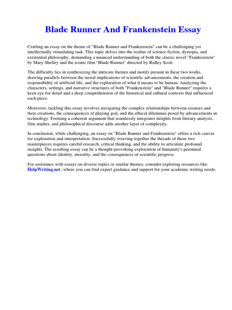 Blade Runner and Frankenstein Essay | PDF | Building Information ...