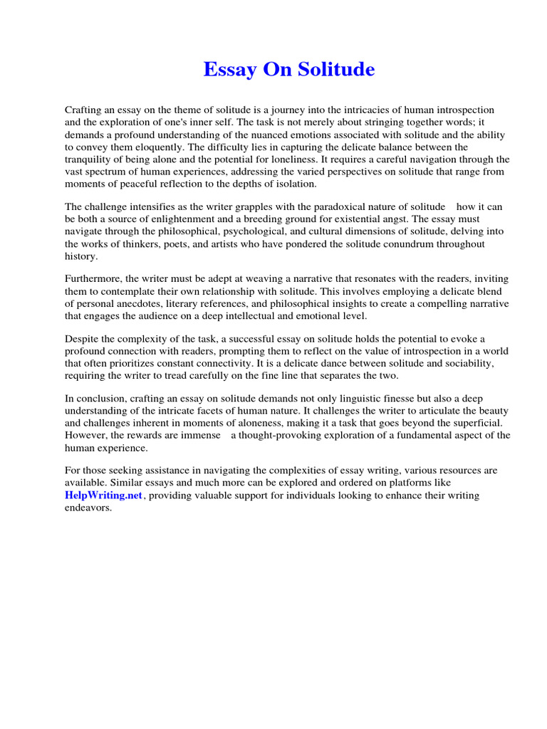 Essay On Solitude | PDF | Solitude | Jane Eyre