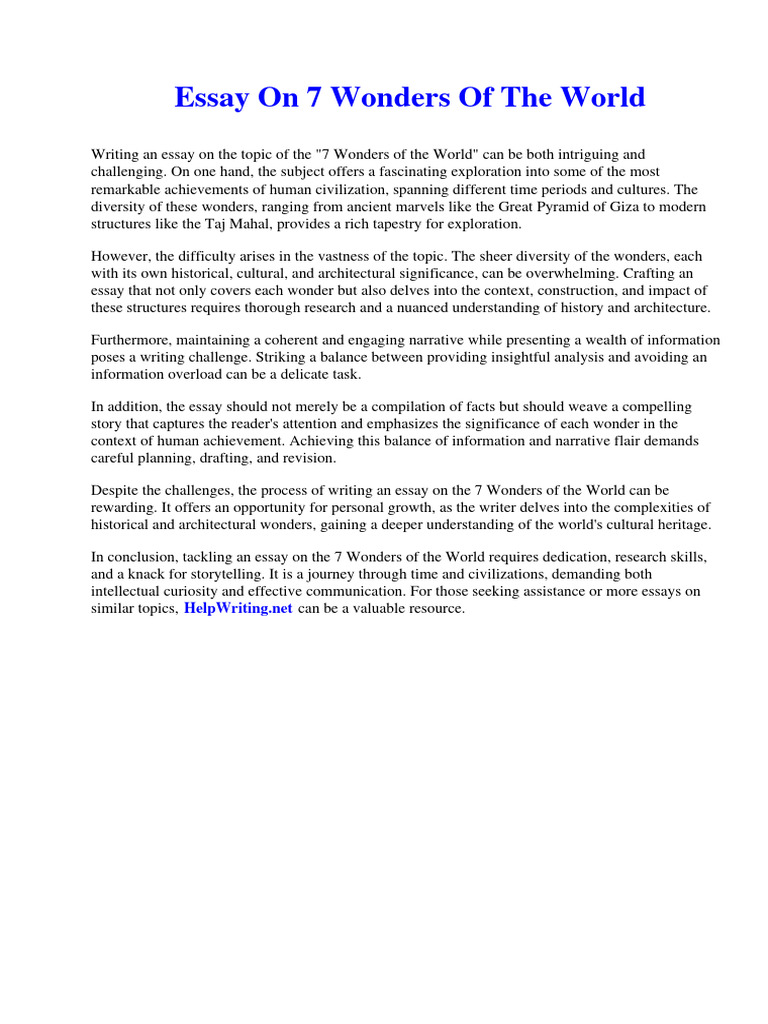 Essay On 7 Wonders of The World | Download Free PDF | Robin Hood | Poverty