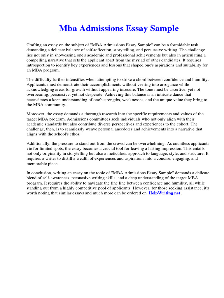 Mba Admissions Essay Sample | PDF | Knowledge | Text Messaging