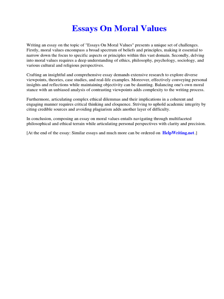 Essays On Moral Values | PDF | Morality | Essays