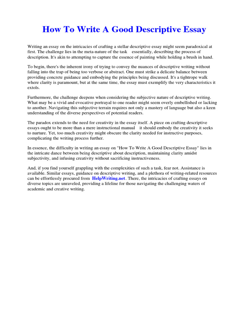 How To Write A Good Descriptive Essay | PDF