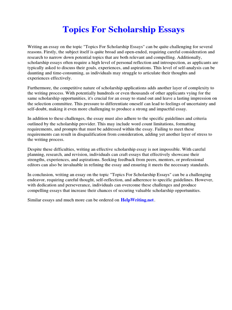 Essential Scholarship Essay Topics Guide | PDF | High Density ...