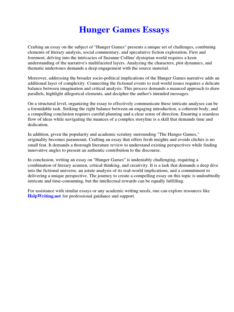 Hunger Games Essays | PDF | Diabetes | Pancreas