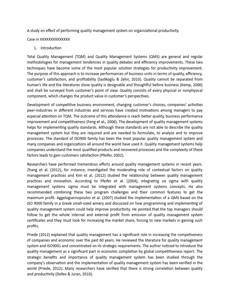 A Study On Effect of Performing Quality Management System On ...