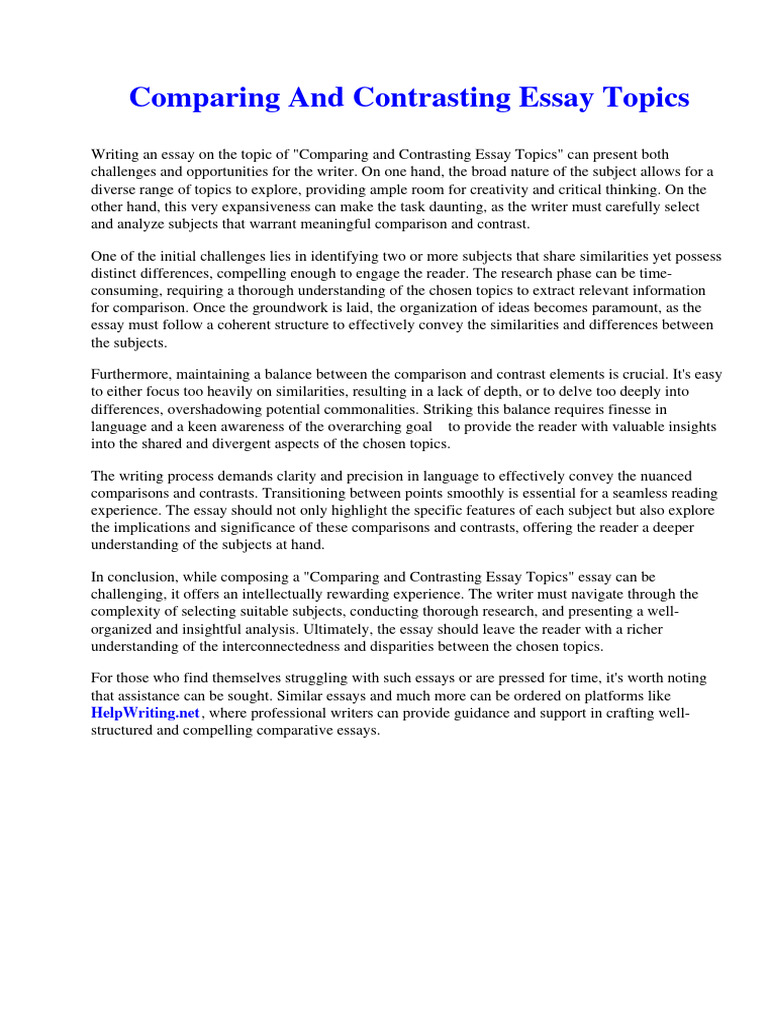 Comparing and Contrasting Essay Topics | PDF | Animal Rights | Essays