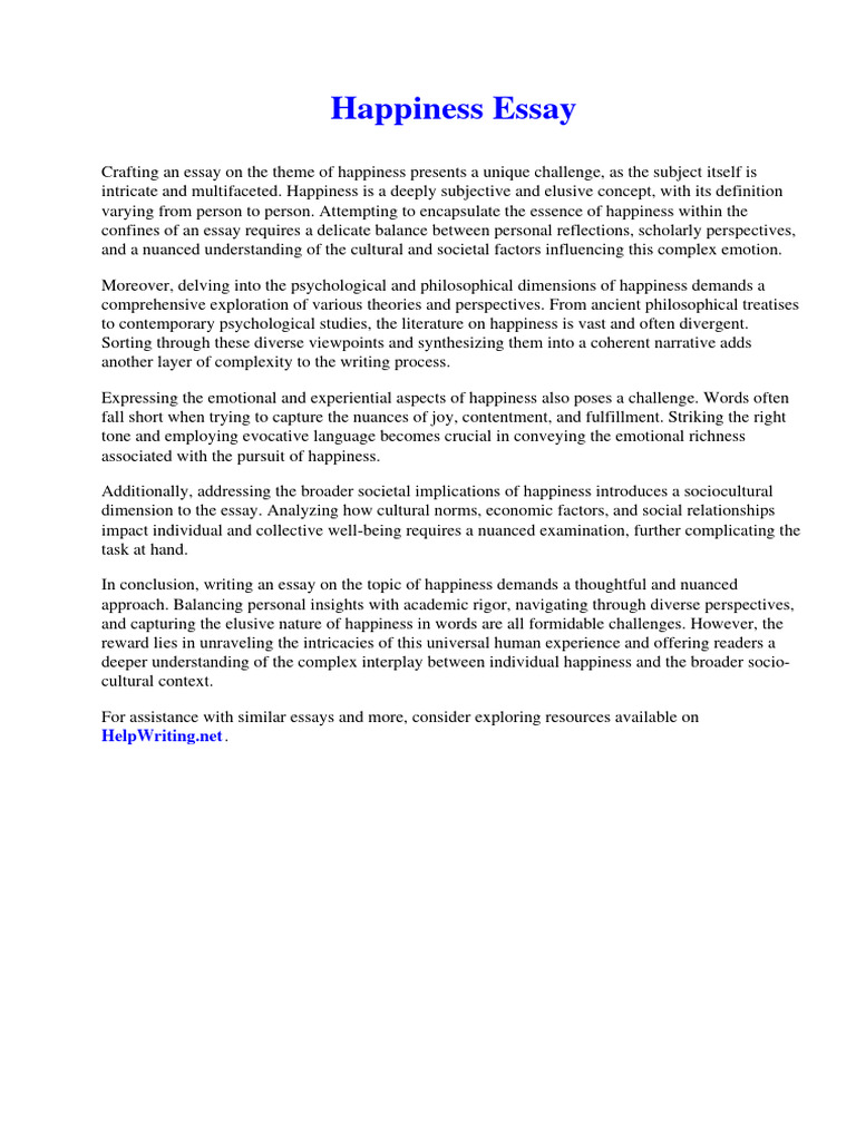 Happiness Essay | PDF | Happiness | Essays
