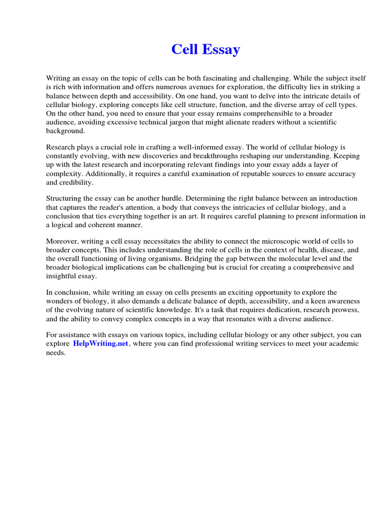 Cell Essay | PDF | Hormone | Essays