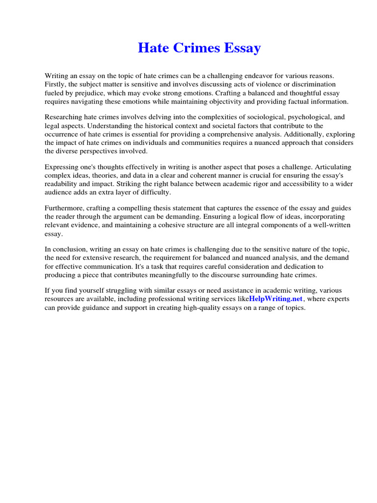 Hate Crimes Essay | PDF | Essays | Hatred