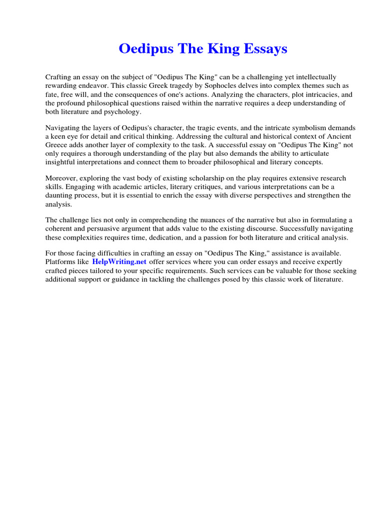 Oedipus The King Essays | PDF | Essays | Harper Lee