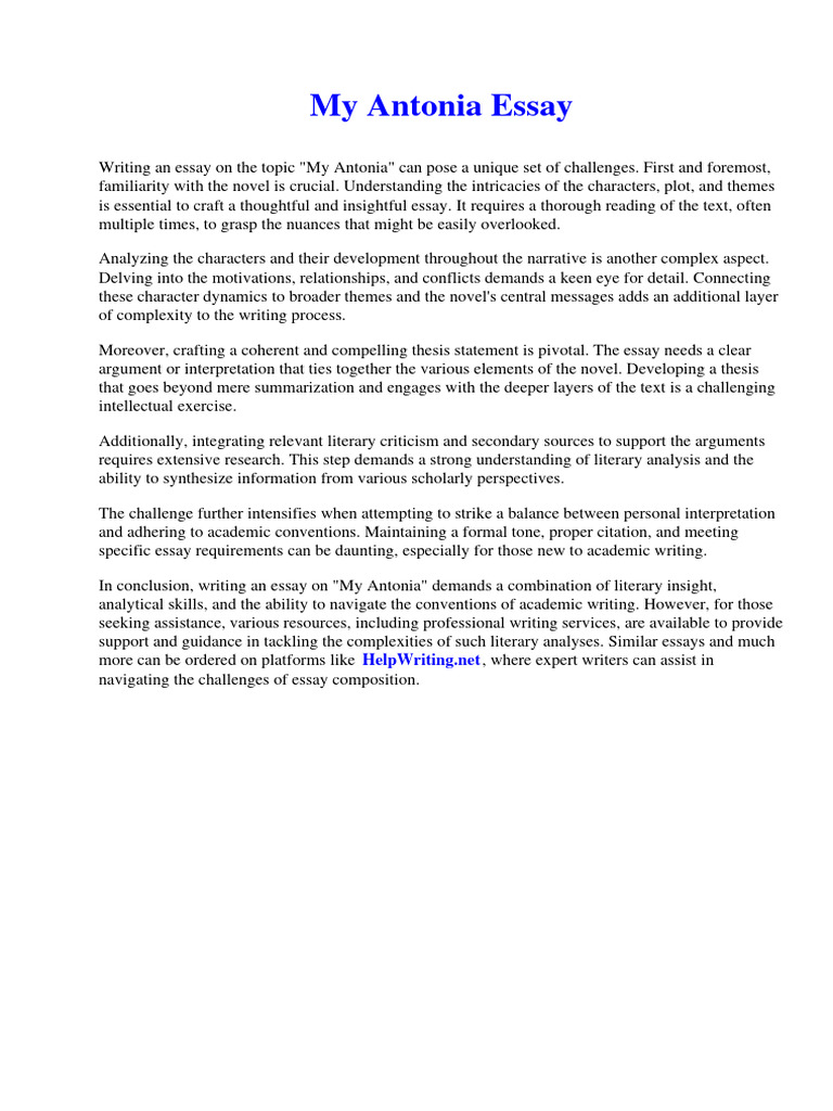 My Antonia Essay | PDF | Control Flow | Narcotic