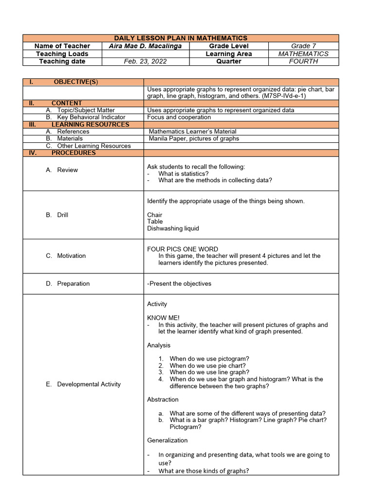 Uses Appropriate Graph To Represent Organized Data | PDF | Learning | Chart