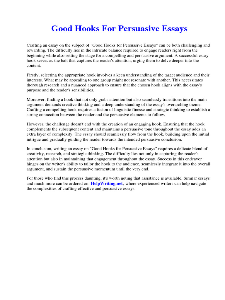 Good Hooks For Persuasive Essays | PDF | Tanks