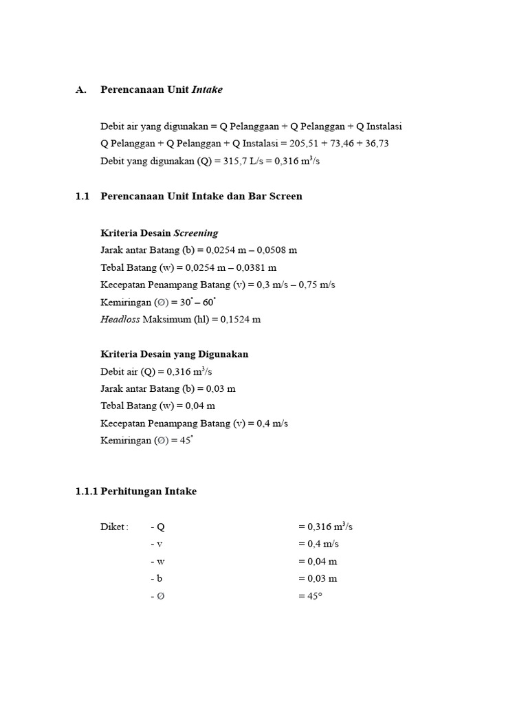 Perencanaan - Unit - Intake Nopal & Iky | PDF