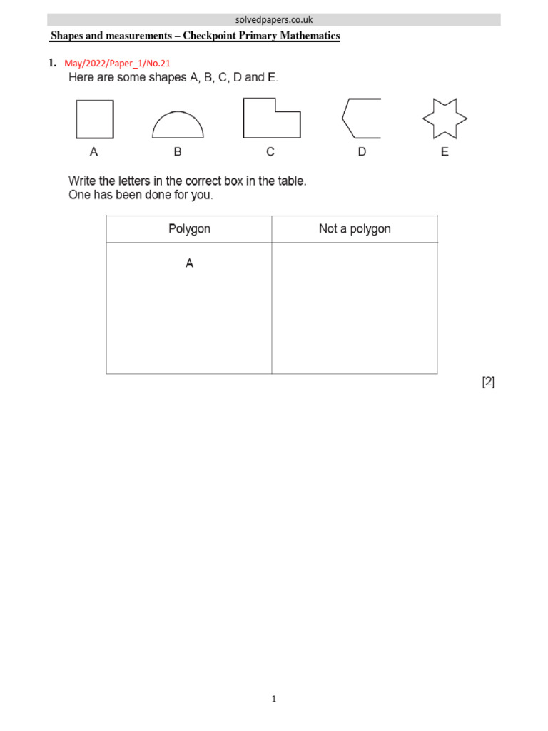 2022 17 Shapes and Measurements Checkpoint Primary Mathematics | PDF