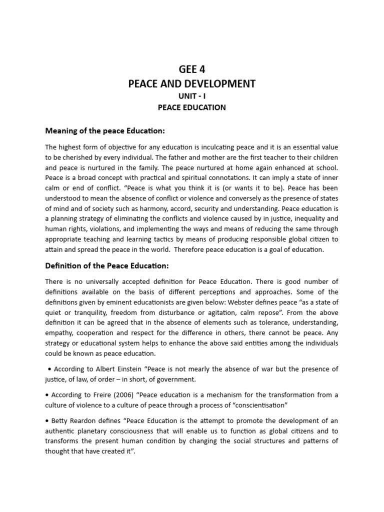 Gee 4 Unit I | PDF | Peace | Nonviolence
