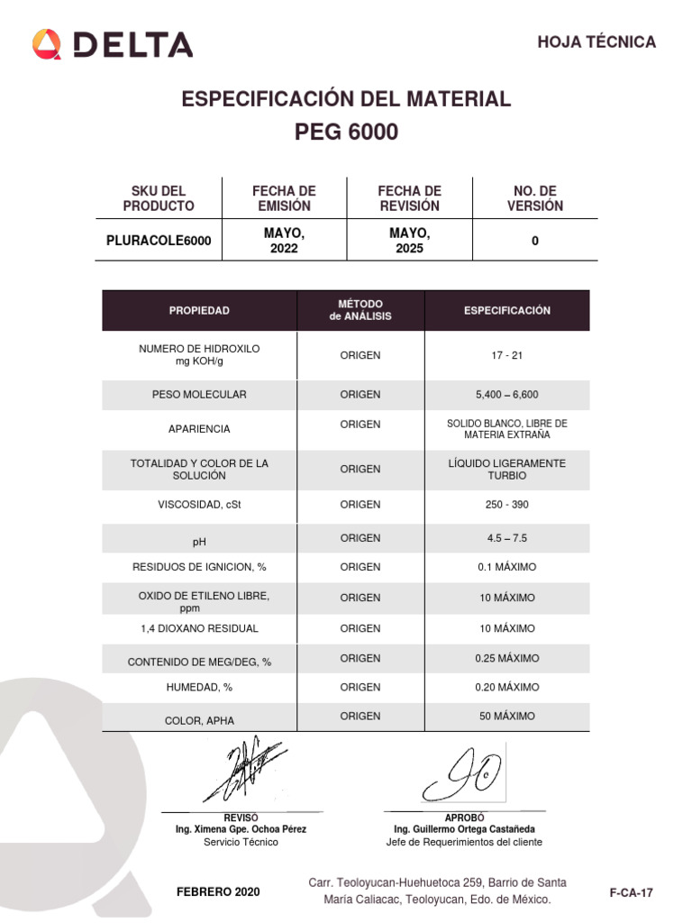 Pluracole6000 - Esp Peg 6000 | PDF | Química | Sustancias químicas