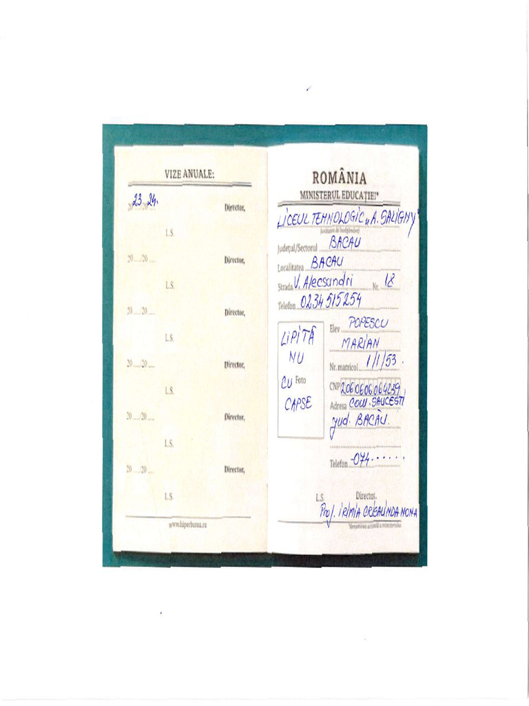 Model Completare Carnet Elev | PDF