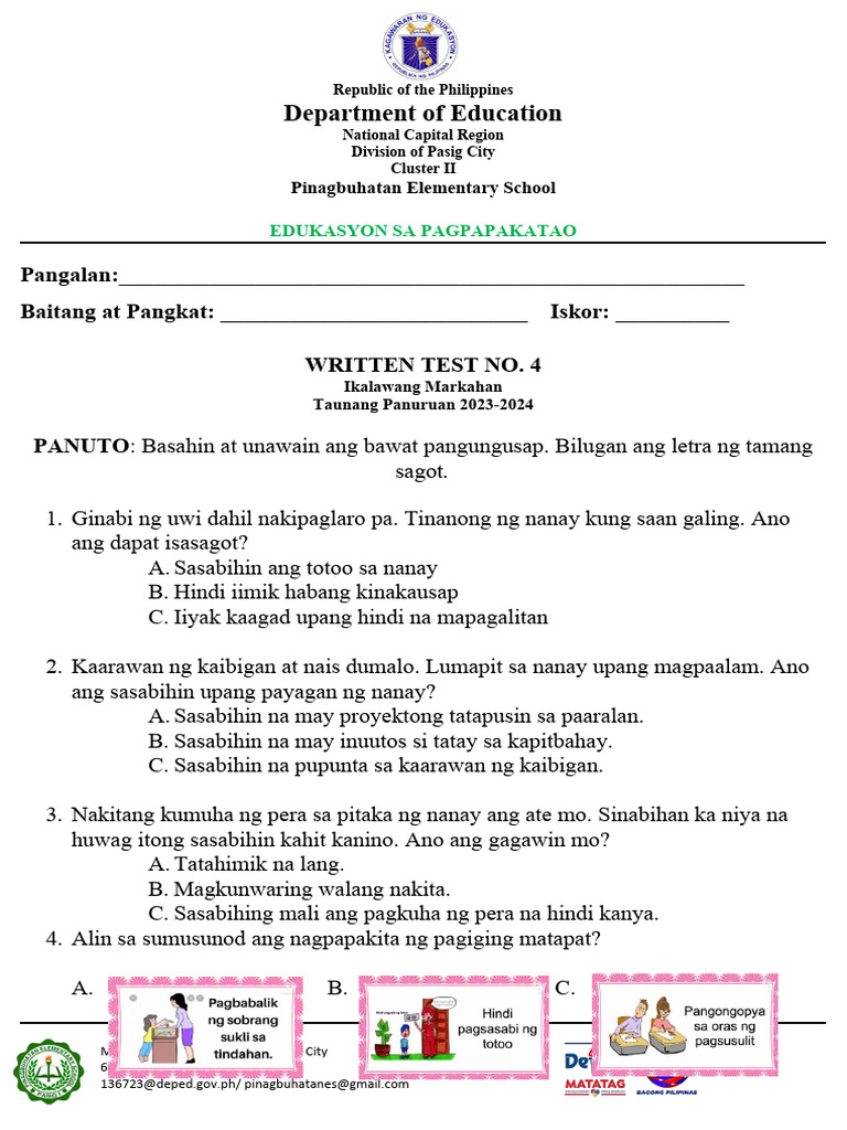 Q2 Written and Performance Test 4 in EsP | PDF