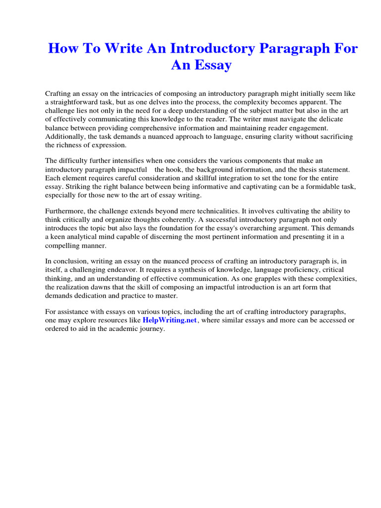 How To Write An Introductory Paragraph For An Essay | PDF