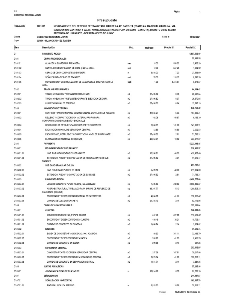 00. presupuesto | PDF | Ingeniero civil