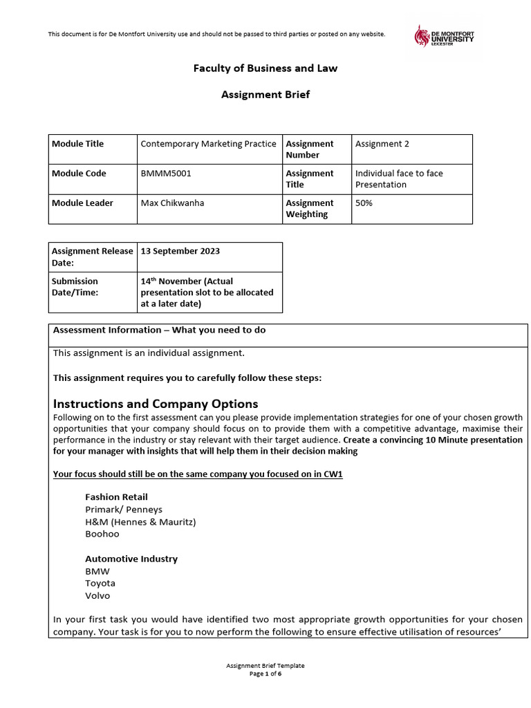 CW2 - Assessment 2 Brief 2023-24 | PDF | Market Segmentation | Citation