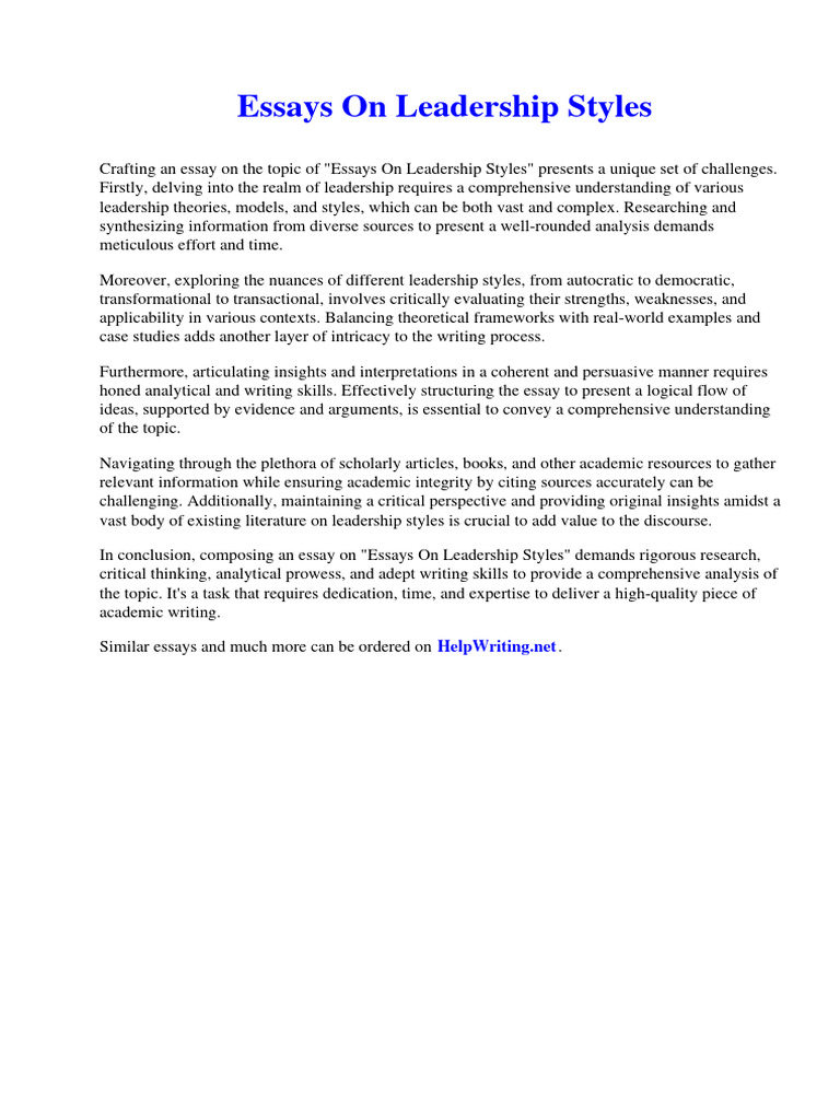 Essays On Leadership Styles | PDF | Leadership | Essays