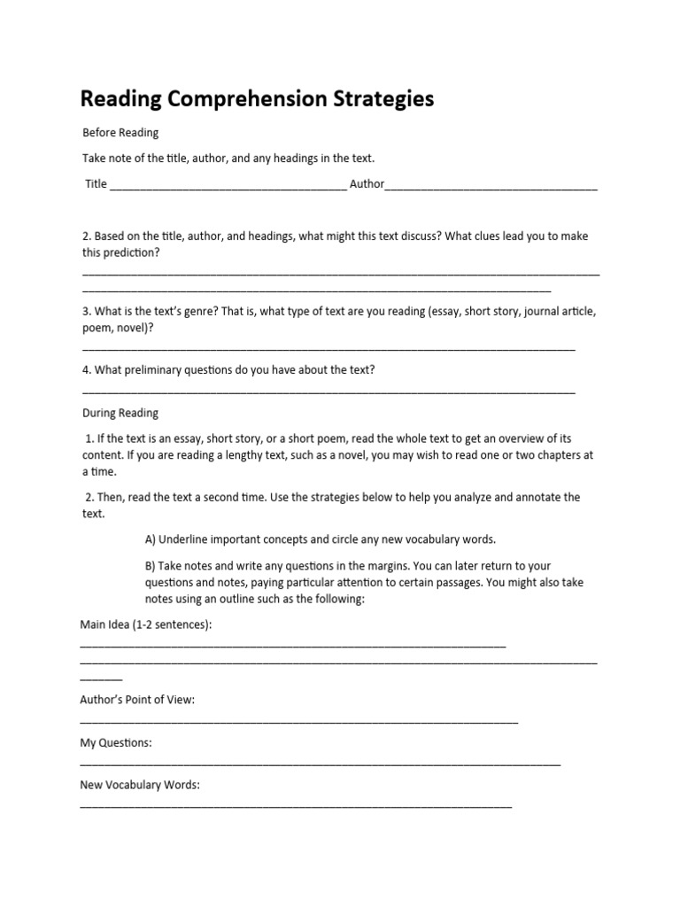 Reading Comprehension Strategies | Download Free PDF | Reading Comprehension | Communication