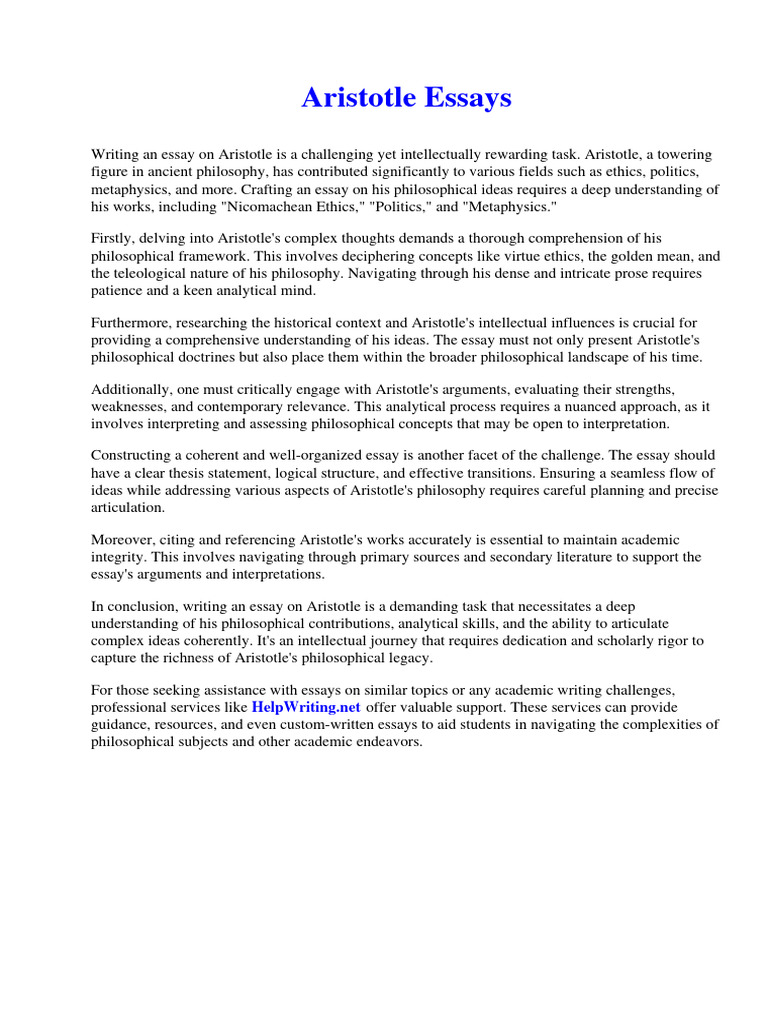 Aristotle Essays | PDF | Trojan War | Helen Of Troy