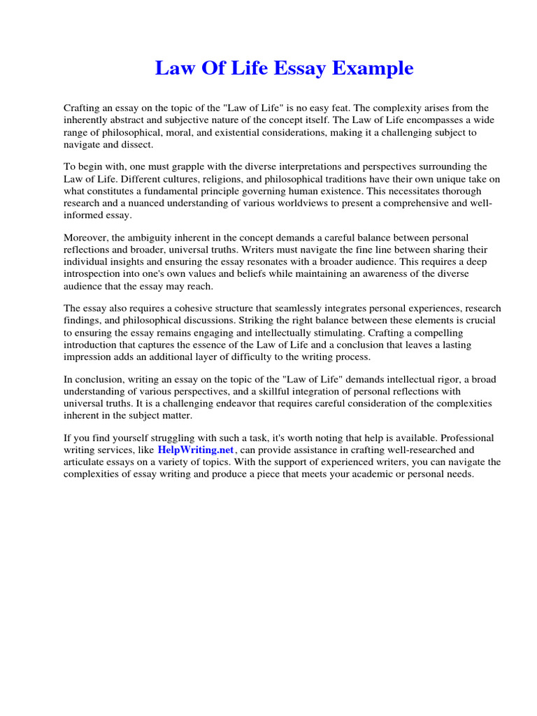 Law of Life Essay Example | PDF | Truth | Essays