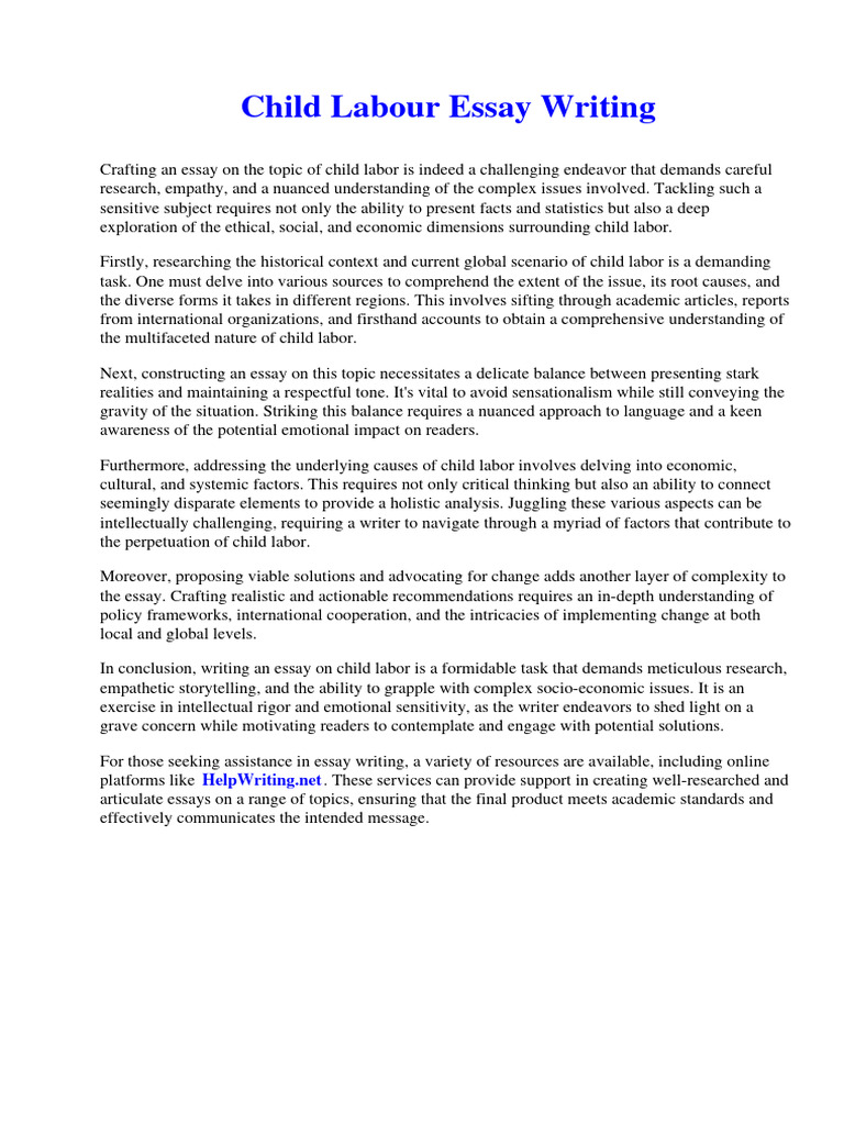 Child Labour Essay Writing | Download Free PDF | Essays | Child Labour