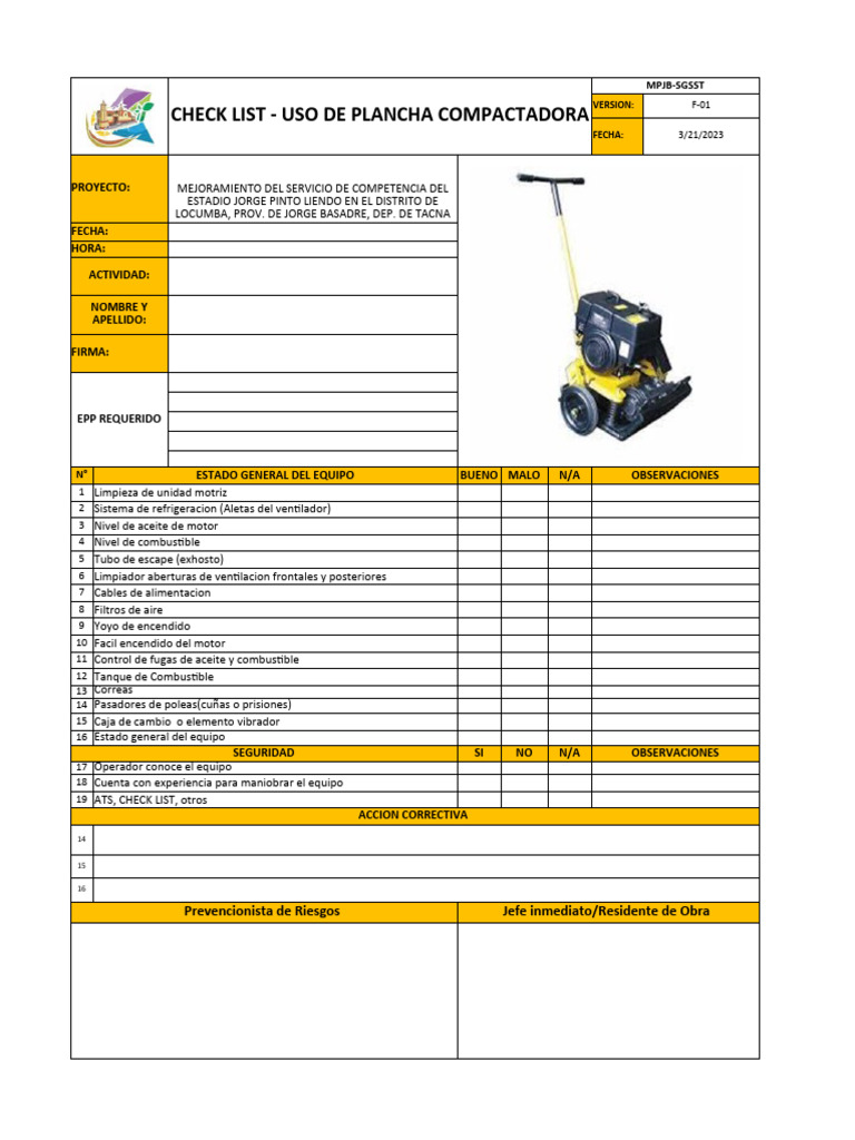 Check List Plancha Compactadora | PDF