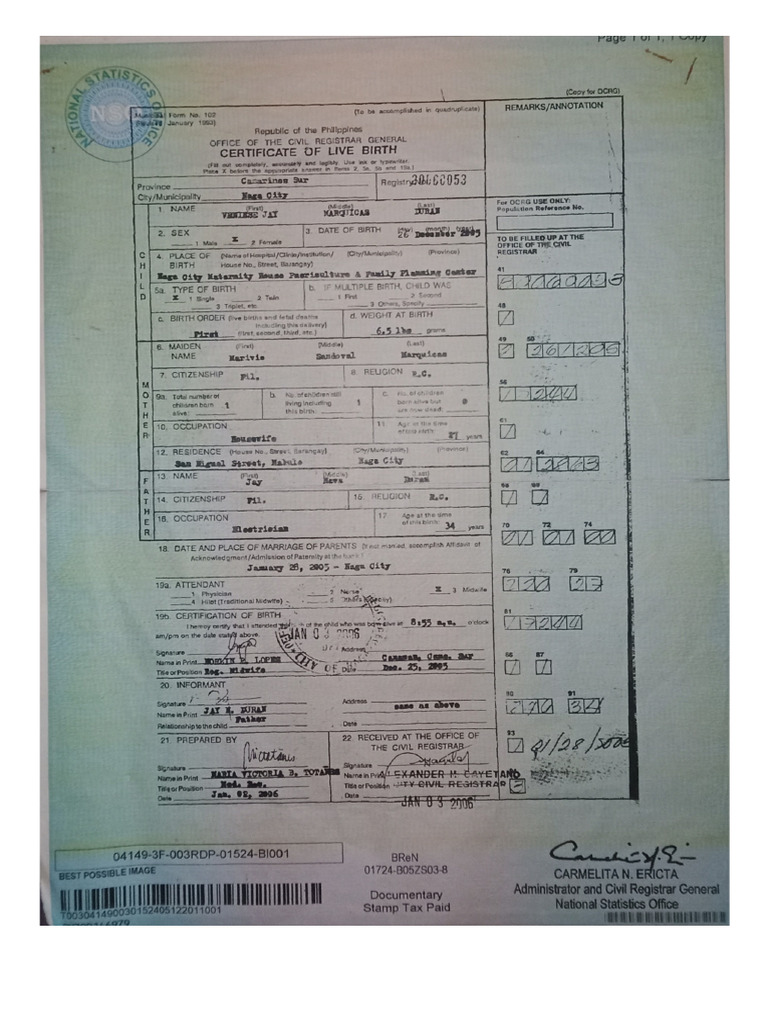Duran, Veniese Birth Certificate | PDF