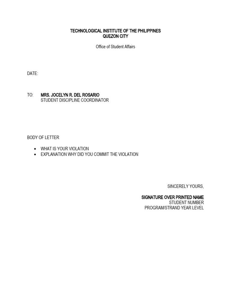 Osa Apology Letter Template | PDF