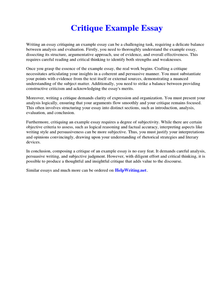 Critique Example Essay | PDF | Essays | Creationism