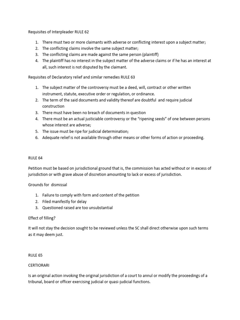 Legal Rules for Interpleader and Remedies | PDF | Mandamus | Government ...