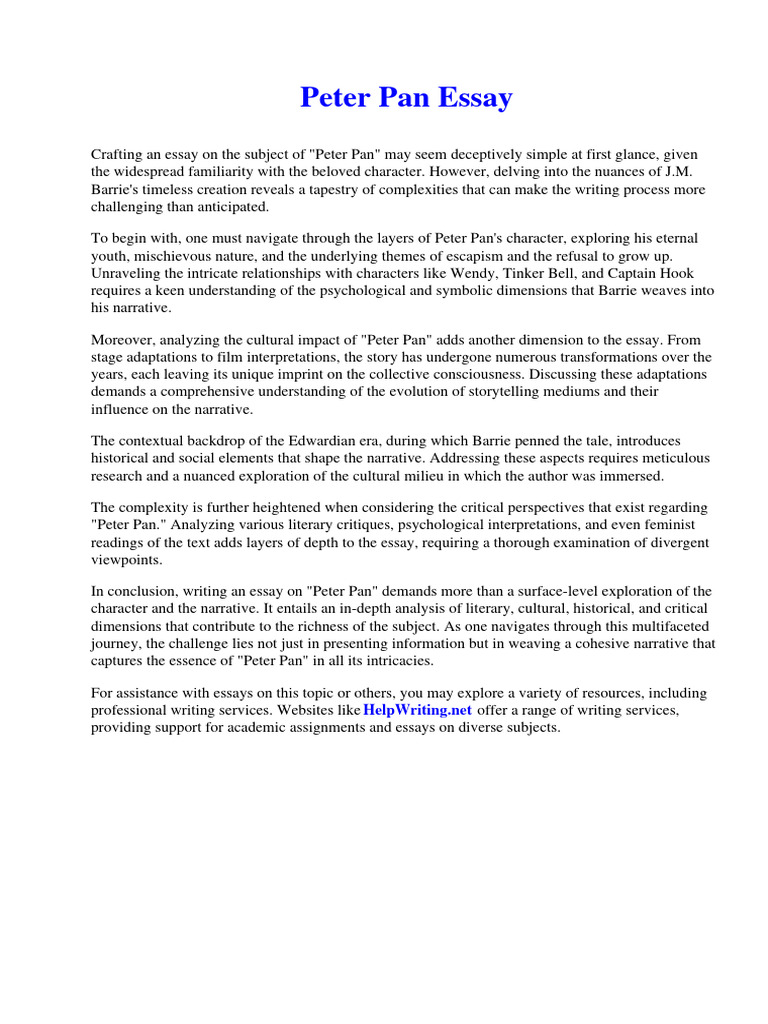 Peter Pan Essay | PDF | Midwifery | Equal Employment Opportunity Commission