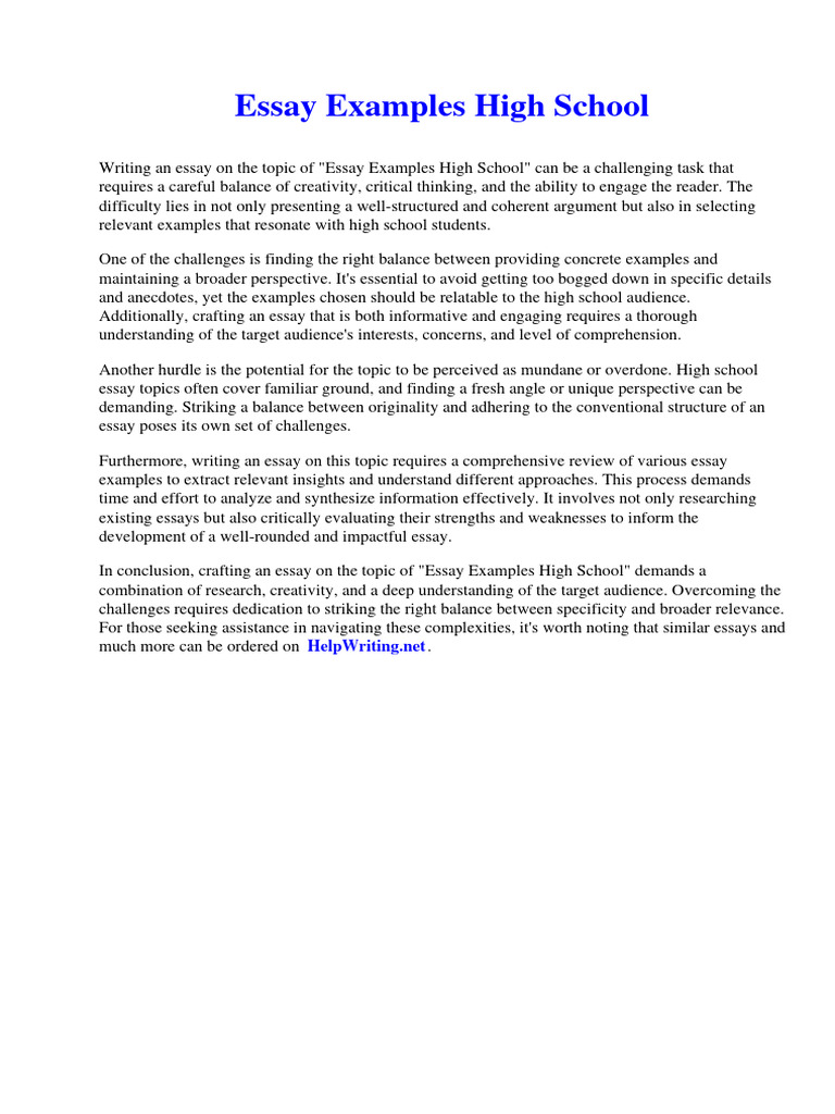 Essay Examples High School | PDF | Essays