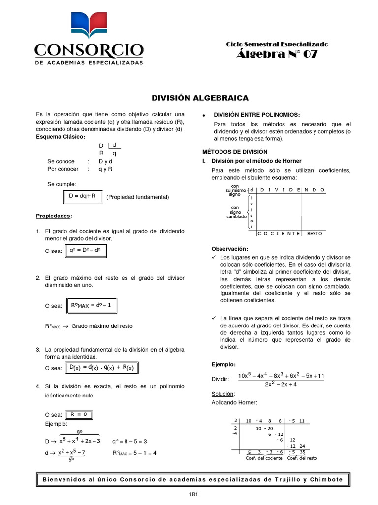 Práctica de Division Algebraica #7 | PDF | División (Matemáticas ...