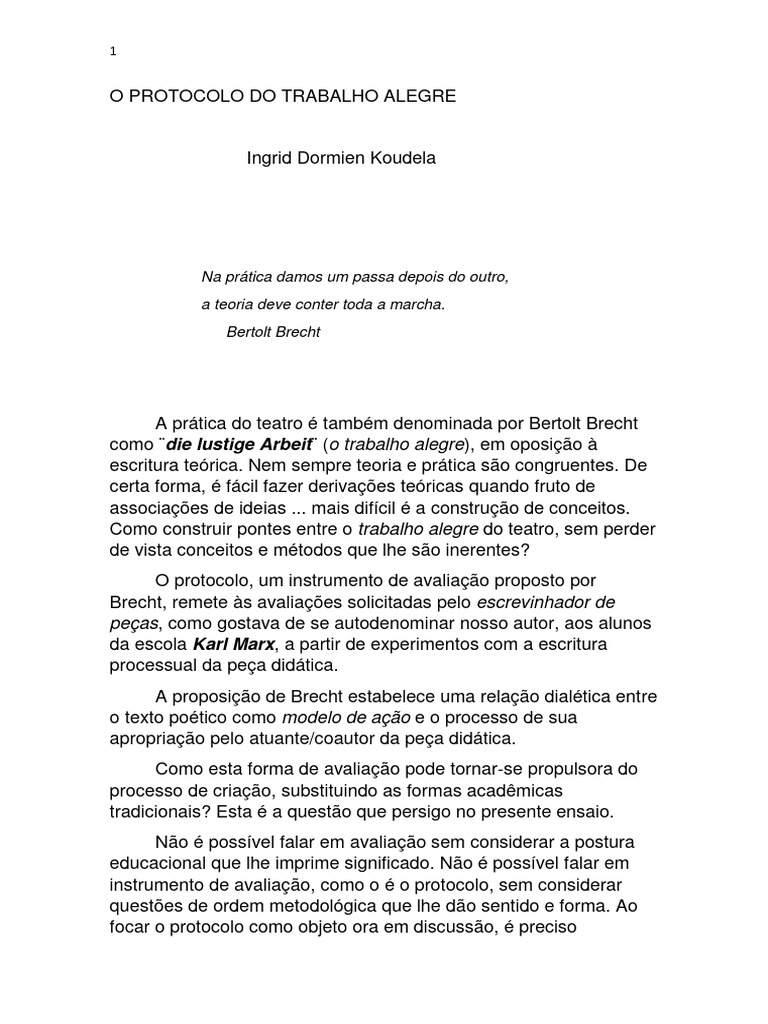 Ingrid Koudela - O PROTOCOLO DO TRABALHO ALEGRE | PDF | Aprendizado | Teoria