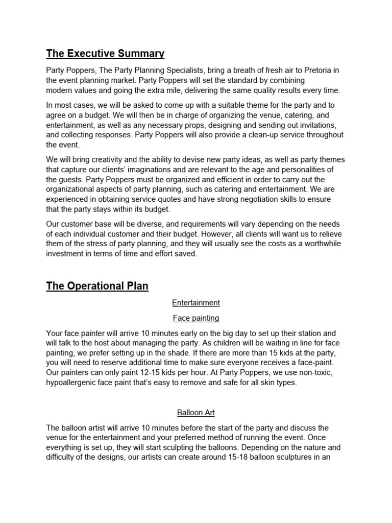 Operational Plan and Executive Summary | PDF | Waste | Safety