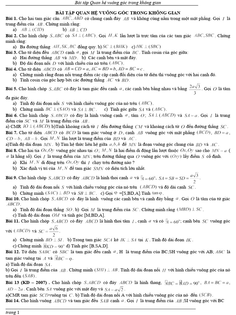 Bai Tap Quan He Vuong Goc Trong Khong Gian | PDF