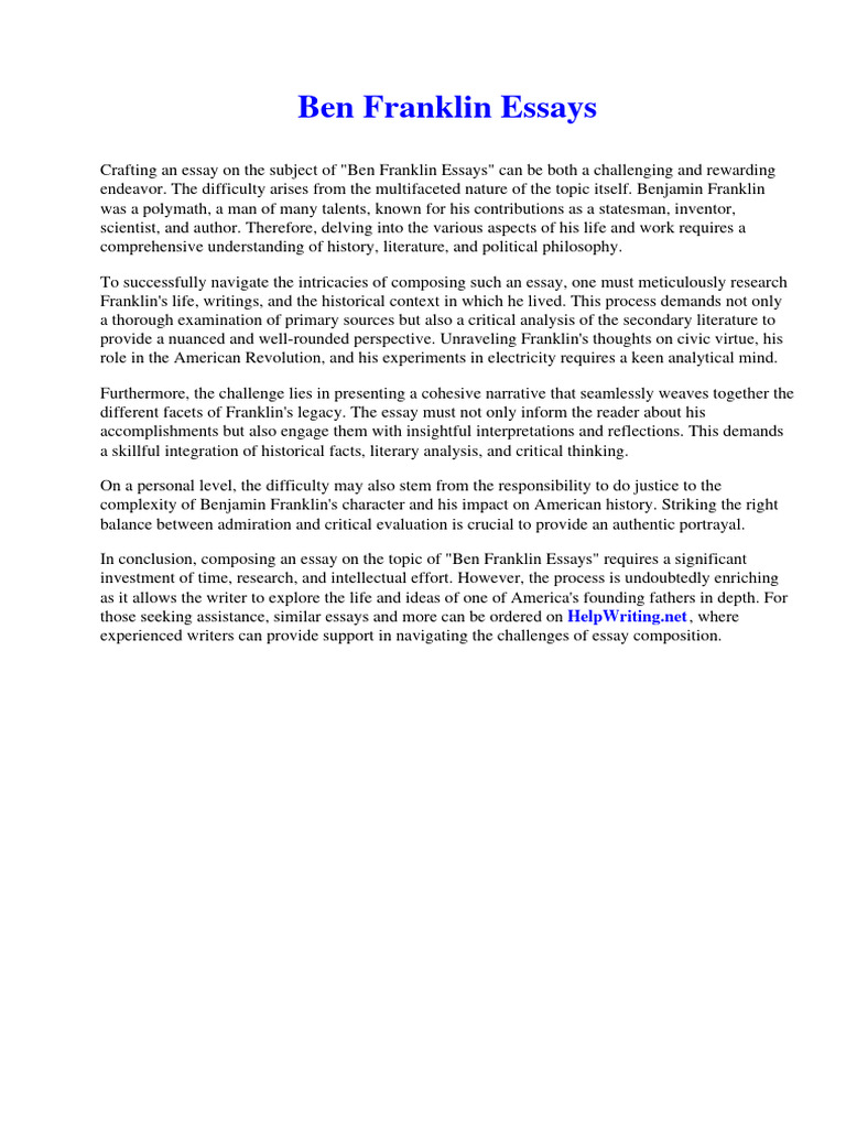 Ben Franklin Essays | PDF | Marketing | Critical Thinking